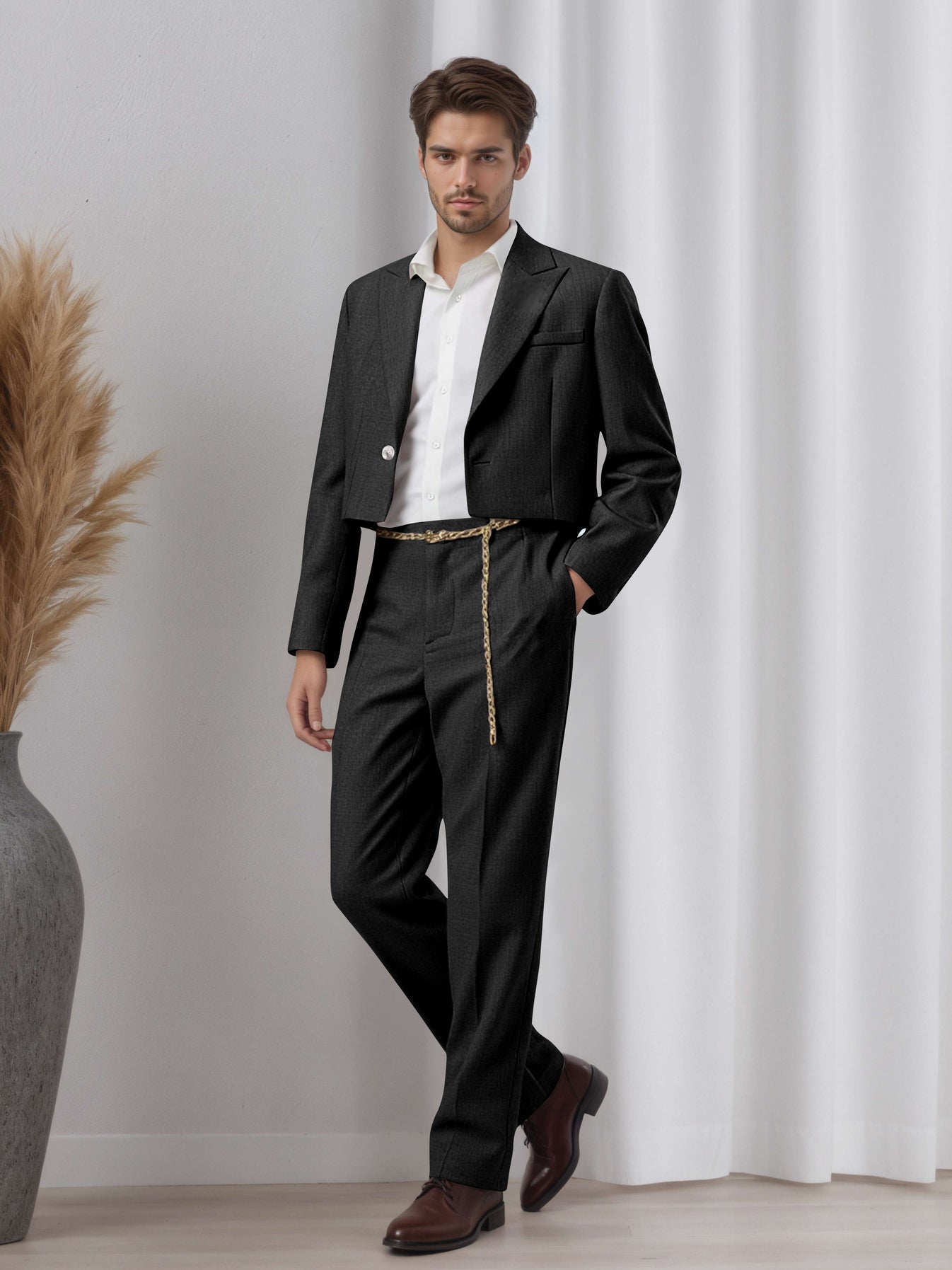 Trendy Short Blazer Peak Lapel Men's 2 Pieces Suit For Wedding Or Casu ...